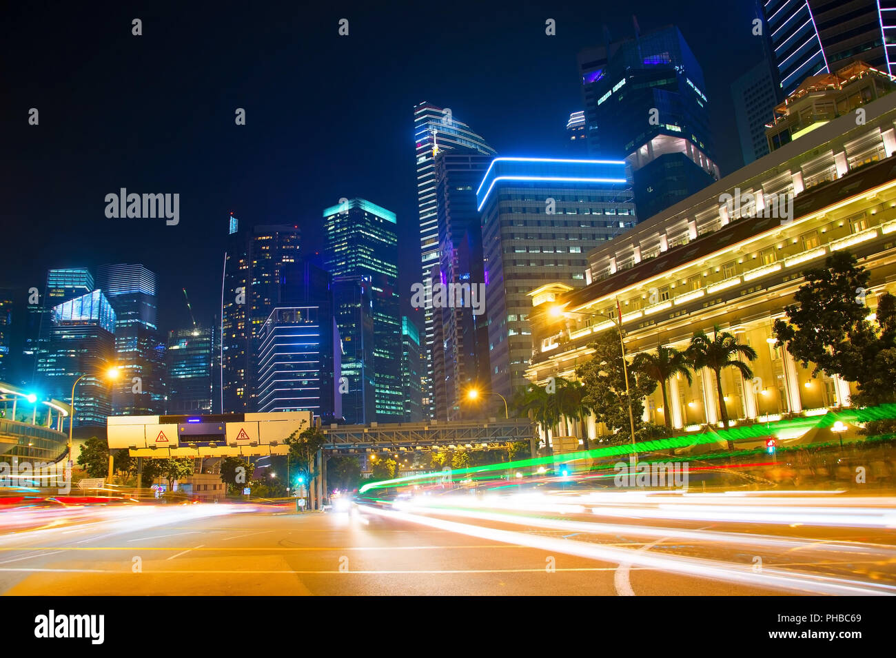 Singapore traffic road at night Stock Photo - Alamy