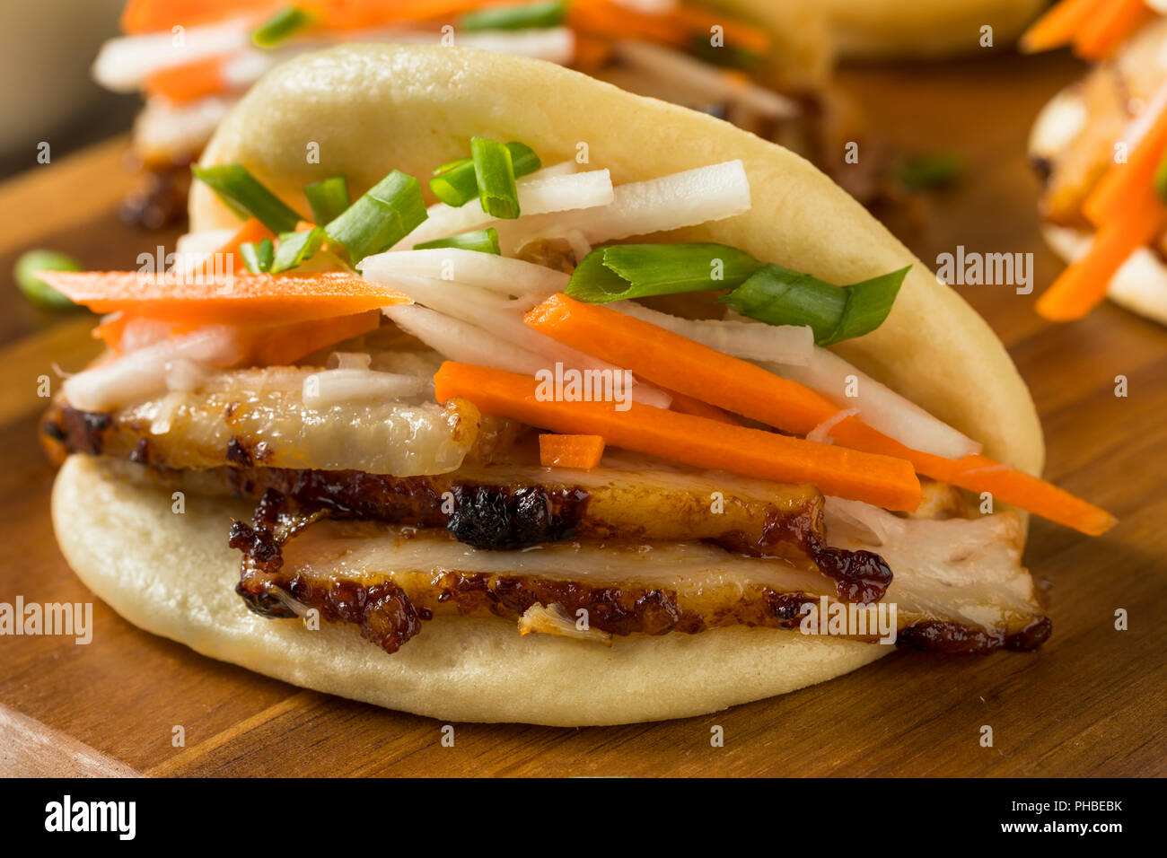 Homemade Steamed Pork Belly Bao Buns with Veggies Stock Photo - Alamy