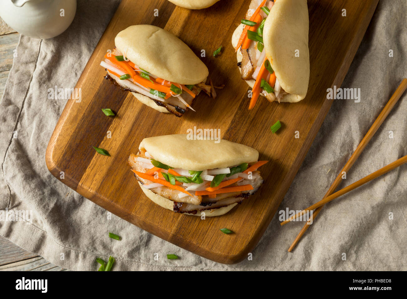 Homemade Steamed Pork Belly Bao Buns with Veggies Stock Photo - Alamy