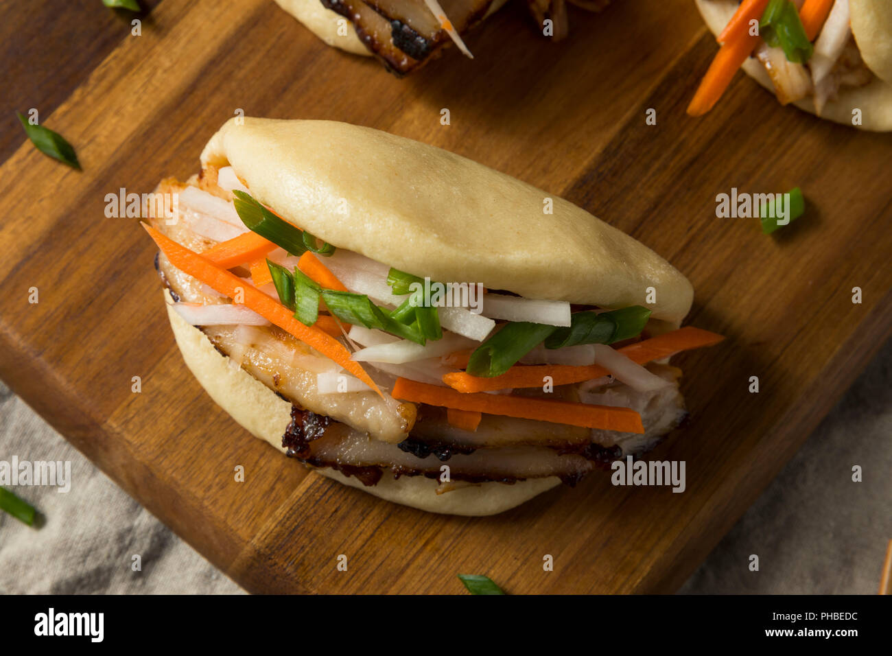 Homemade Steamed Pork Belly Bao Buns with Veggies Stock Photo - Alamy