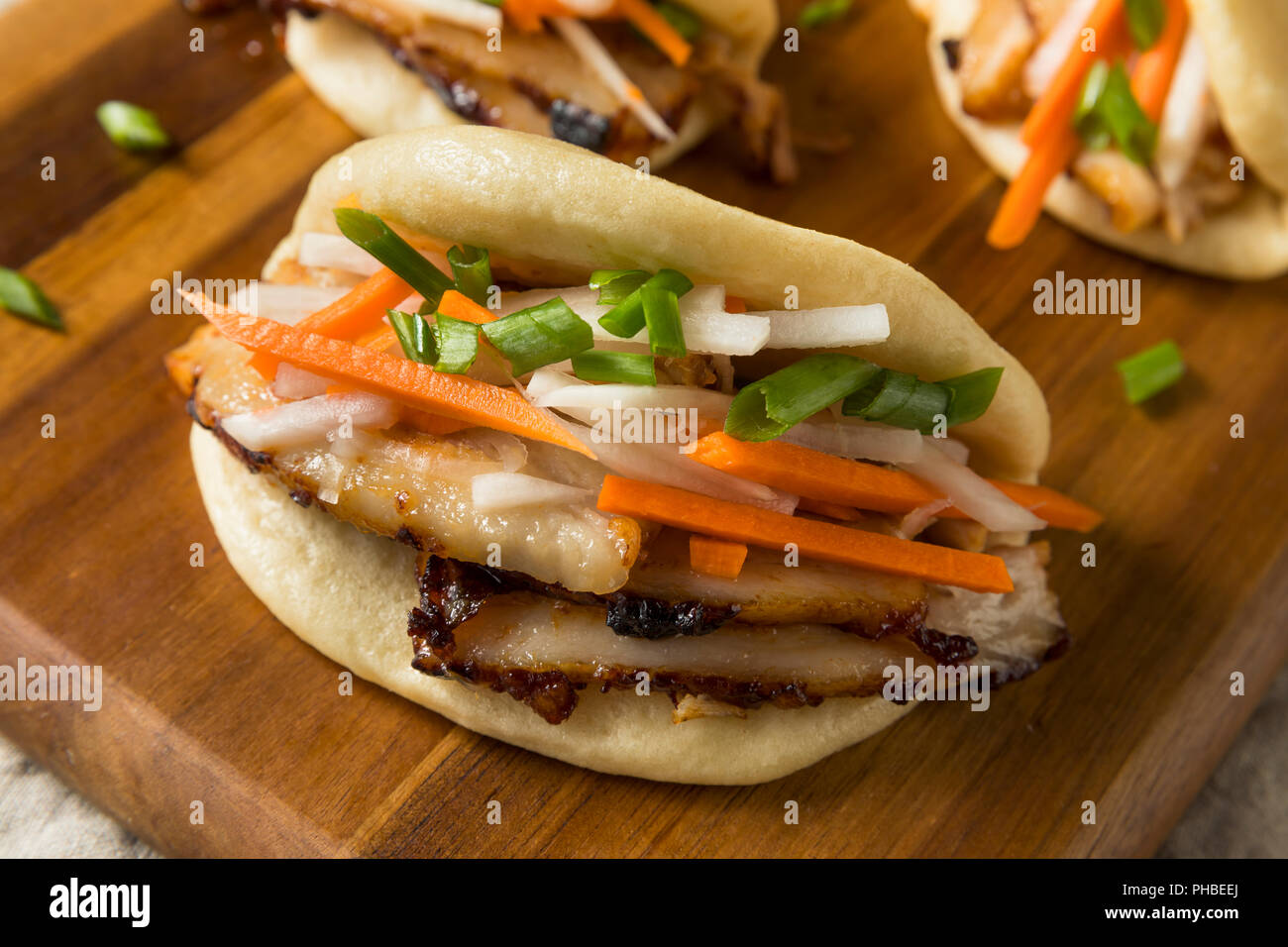 Homemade Steamed Pork Belly Bao Buns with Veggies Stock Photo - Alamy