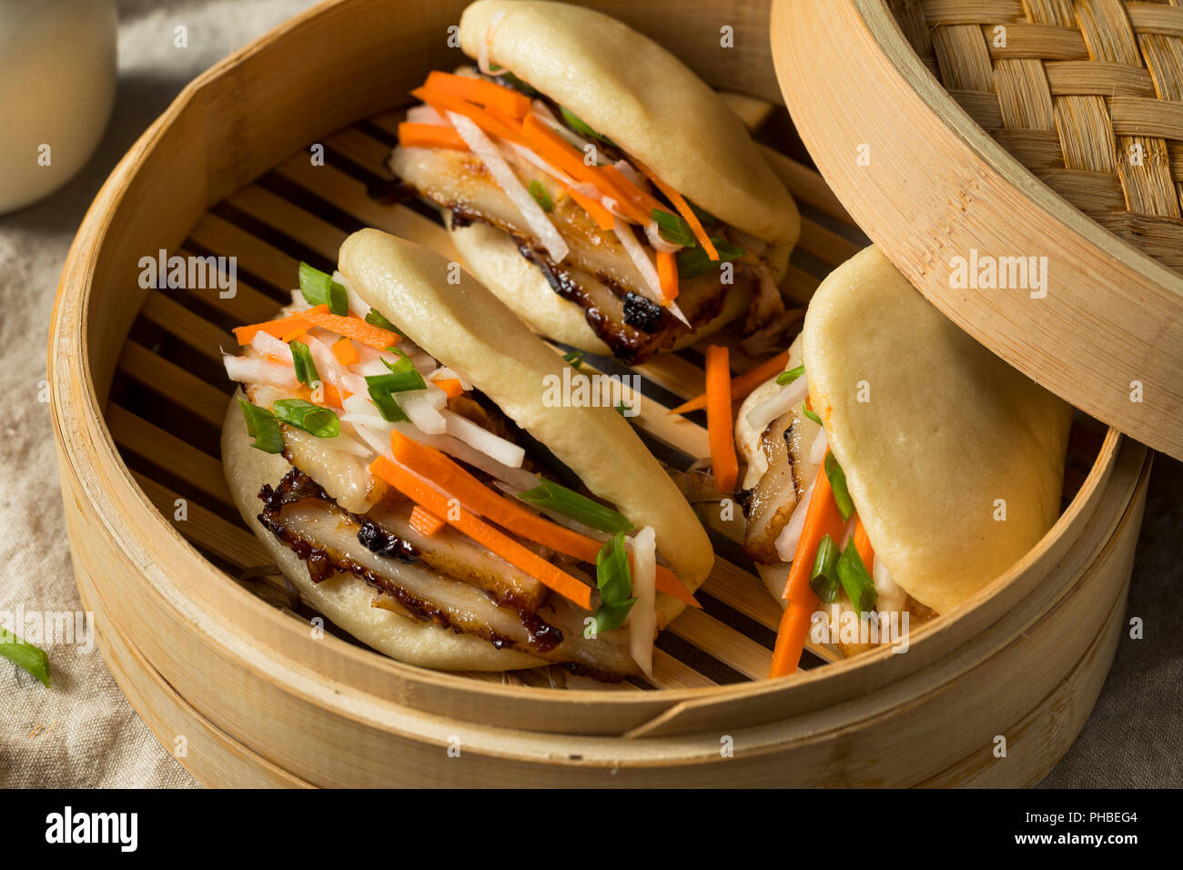 Homemade Steamed Pork Belly Bao Buns with Veggies Stock Photo - Alamy