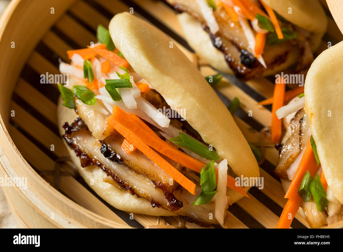 Homemade Steamed Pork Belly Bao Buns with Veggies Stock Photo - Alamy
