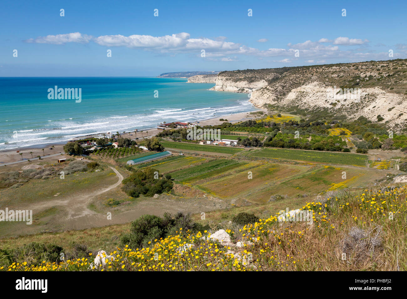 Kourion Beach and cliffs at Episkopi Bay in southern Cyprus ...
