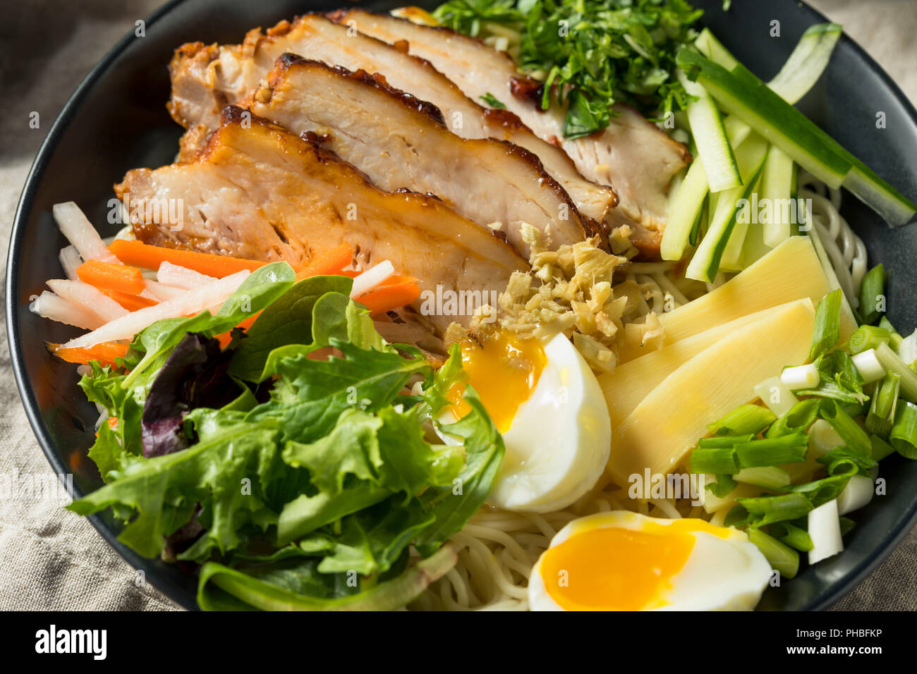 Homemade No Broth Mazemen Ramen with Pork Belly and Veggies Stock Photo ...