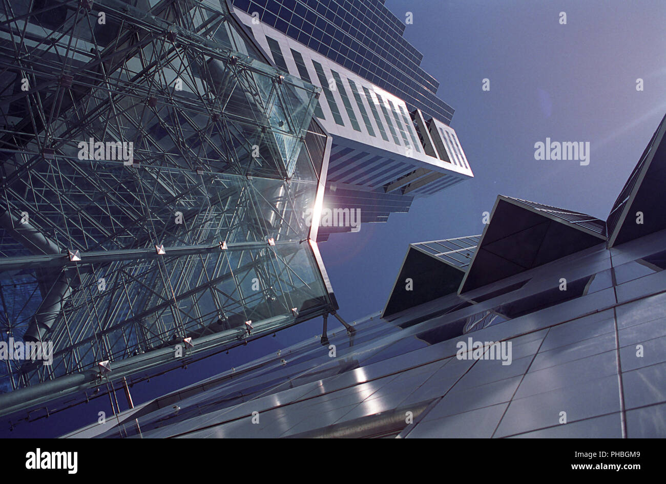 Looking up at a modern tower block: 821 Pacific Highway, Chatswood ...