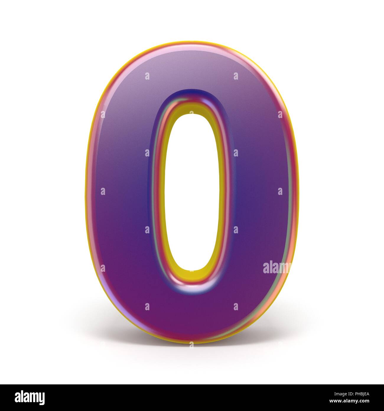 Number ZERO 0 purple font yellow outlined 3D rendering illustration ...