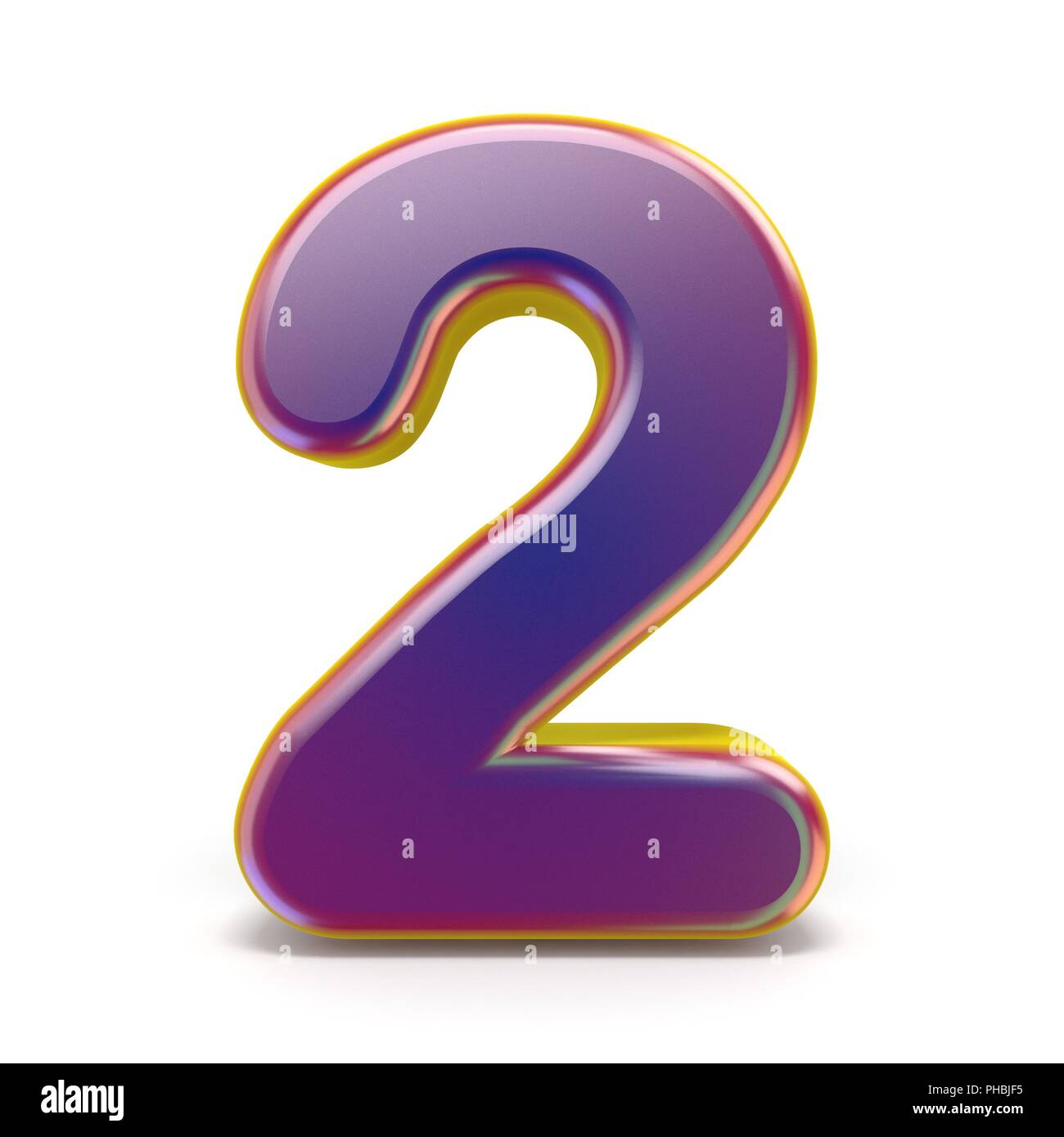 Number TWO 2 purple font yellow outlined 3D rendering illustration ...