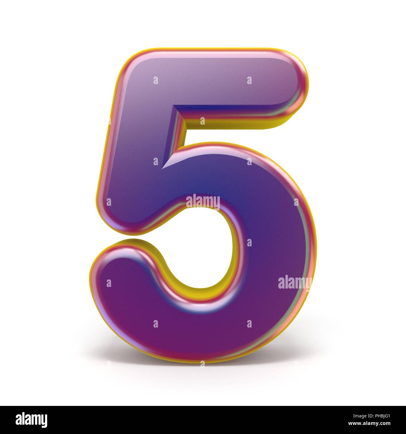 Number FIVE 5 purple font yellow outlined 3D rendering illustration ...