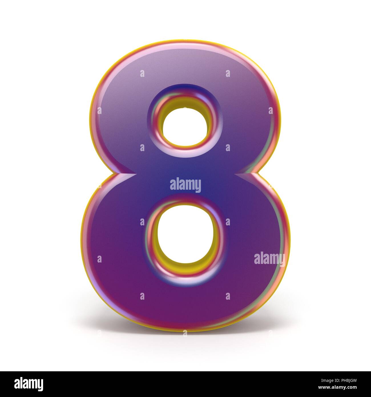 Number EIGHT 8 purple font yellow outlined 3D rendering illustration ...