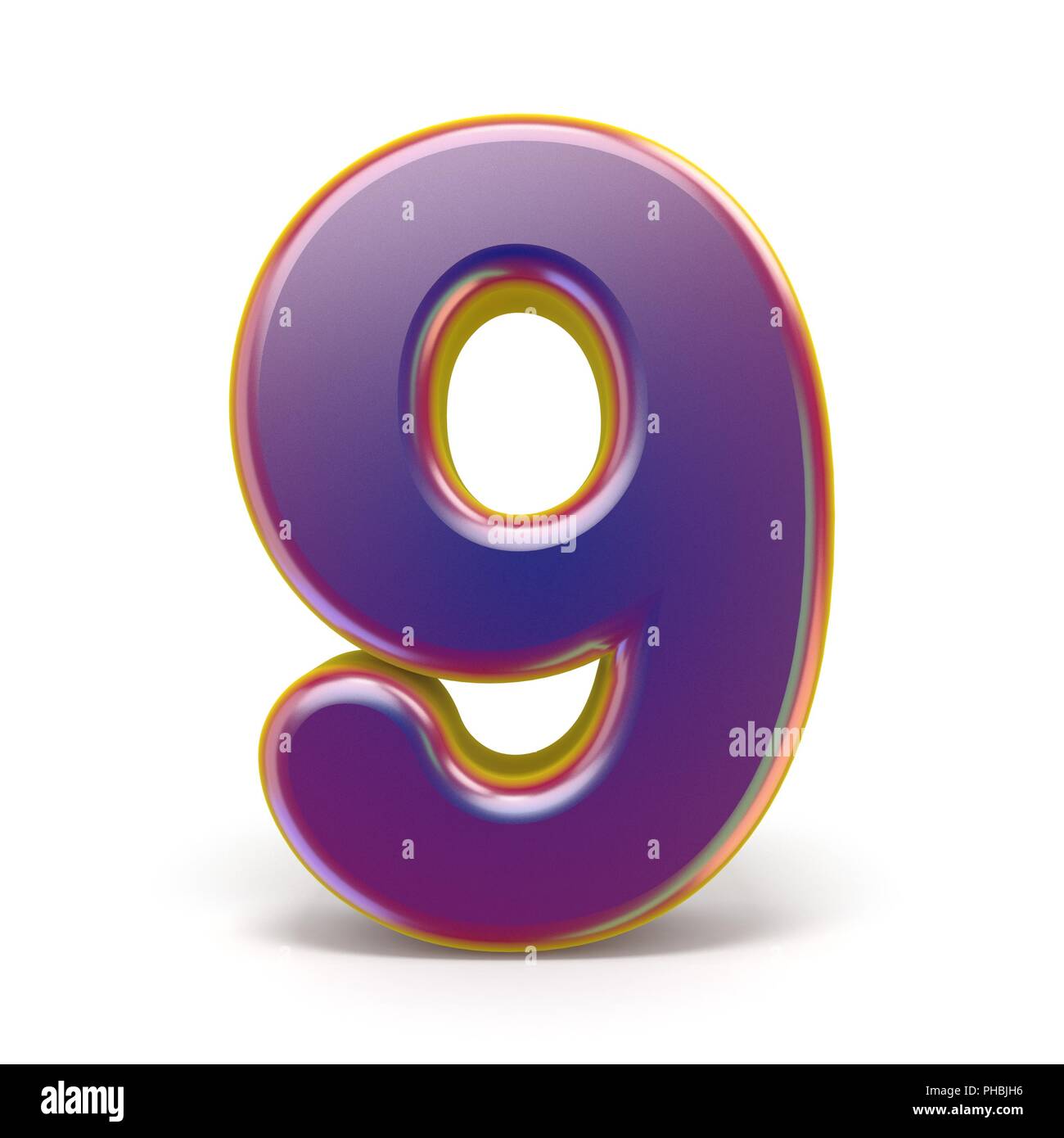 Number NINE 9 purple font yellow outlined 3D rendering illustration ...