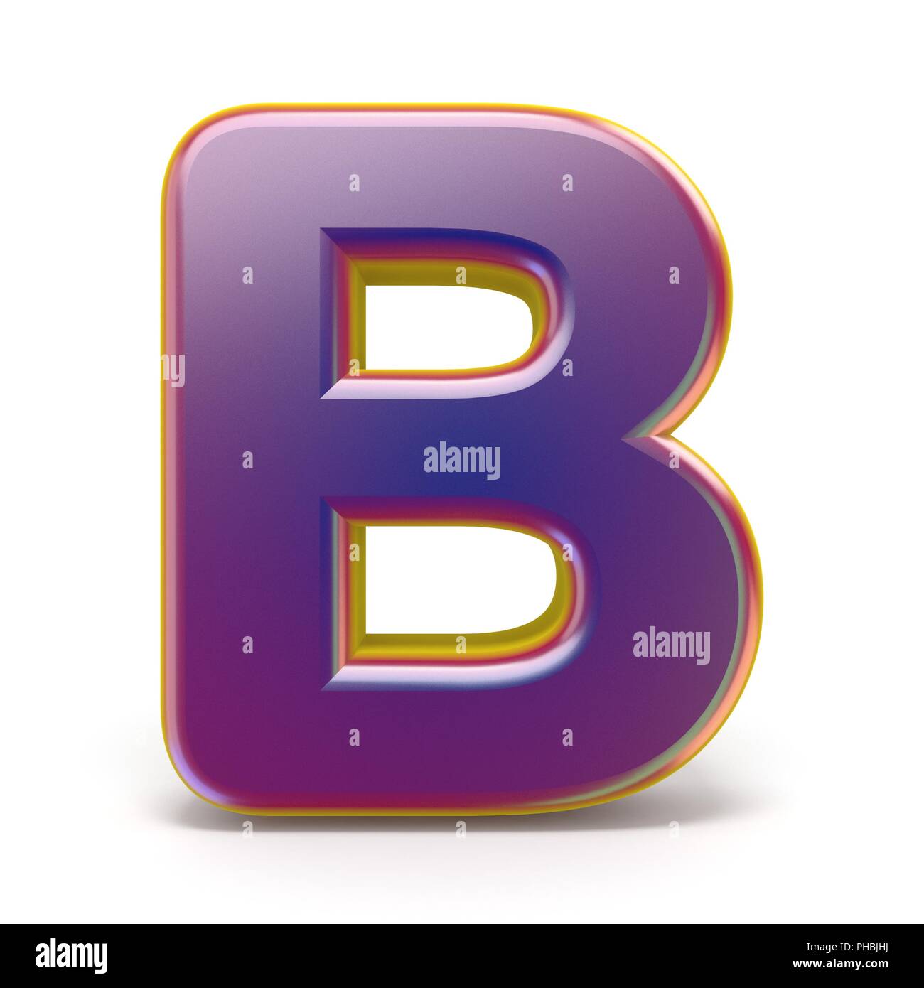 Letter B purple font yellow outlined 3D rendering illustration isolated ...