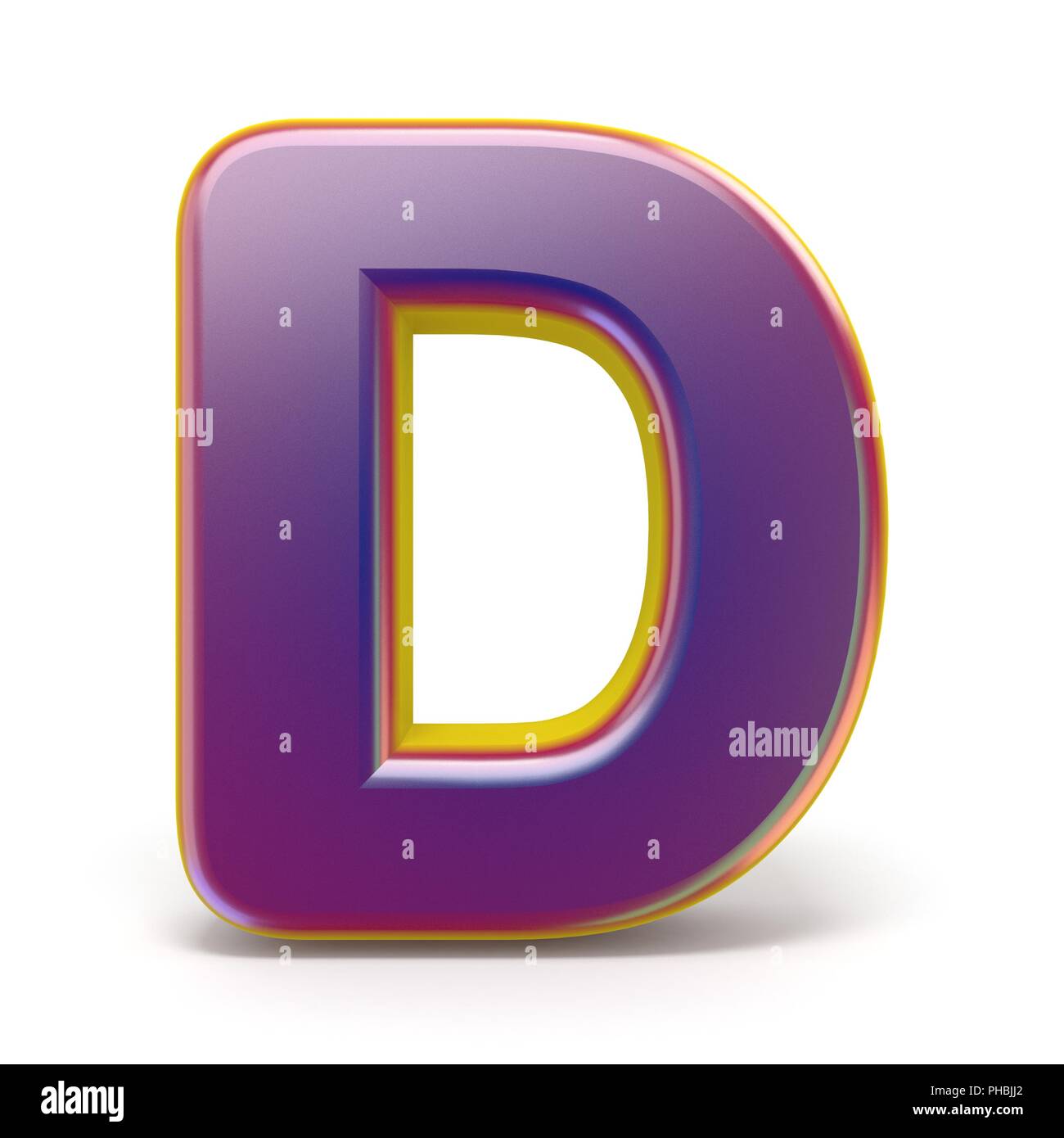 Letter D purple font yellow outlined 3D rendering illustration isolated ...