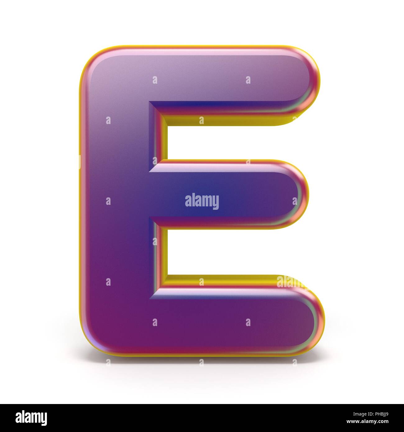 Letter E purple font yellow outlined 3D rendering illustration isolated ...