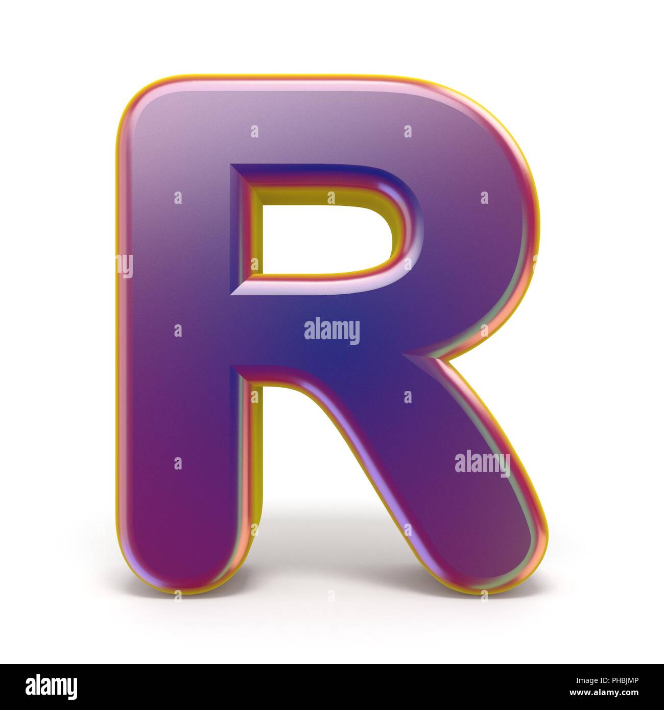 Letter R purple font yellow outlined 3D rendering illustration isolated ...