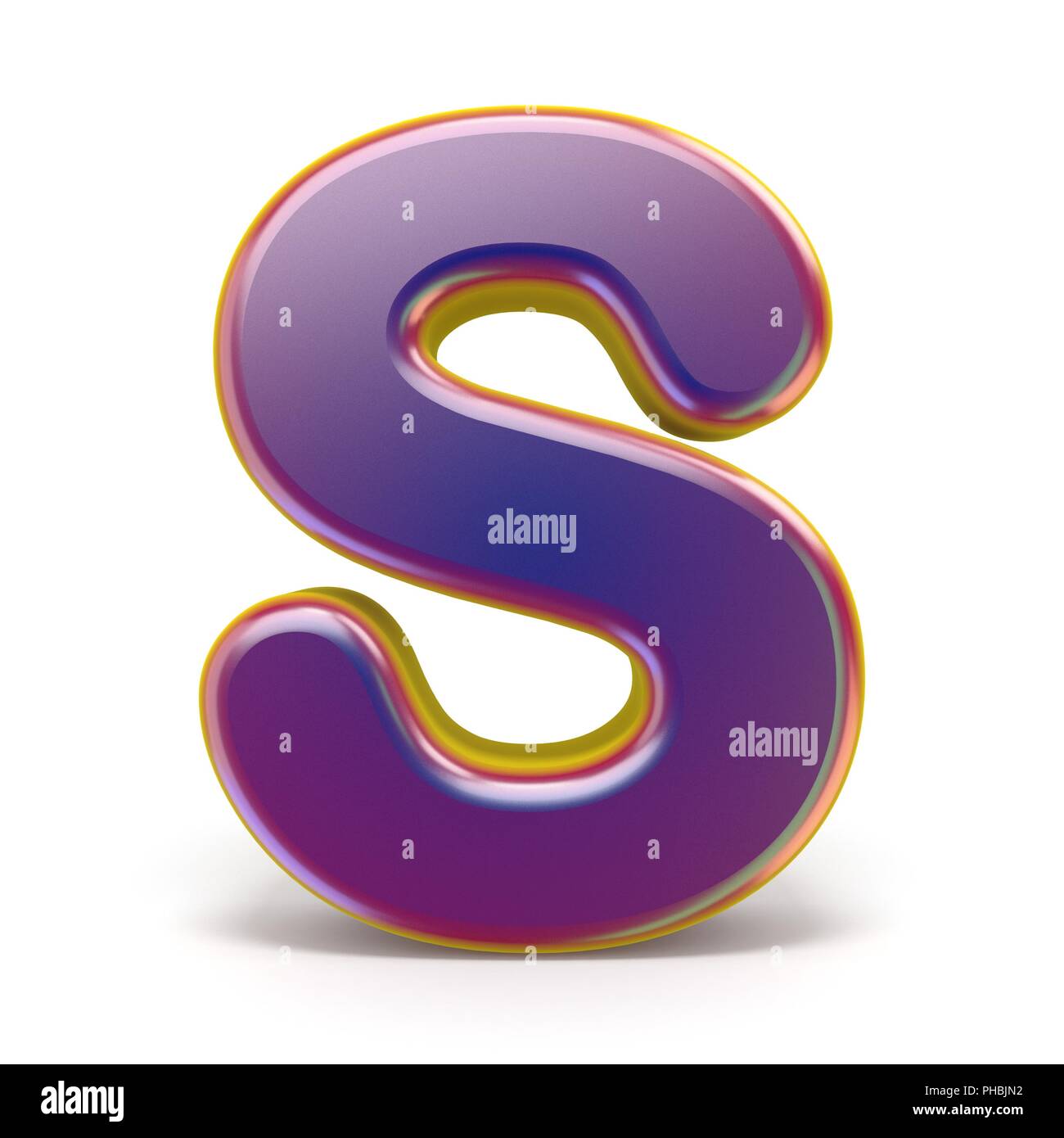 Letter S purple font yellow outlined 3D rendering illustration isolated ...