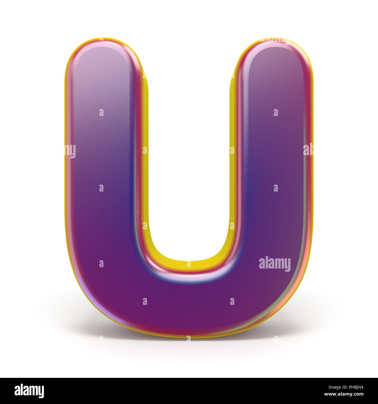 Letter U purple font yellow outlined 3D rendering illustration isolated ...