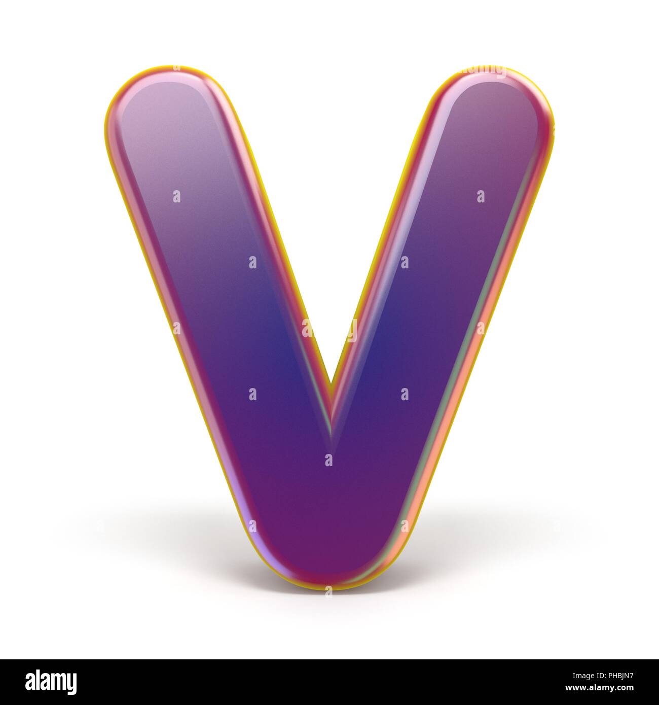 Letter V purple font yellow outlined 3D rendering illustration isolated ...