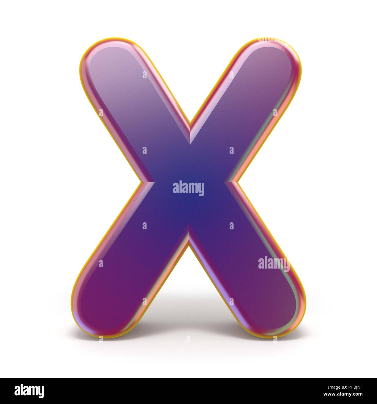 Letter X purple font yellow outlined 3D rendering illustration isolated ...