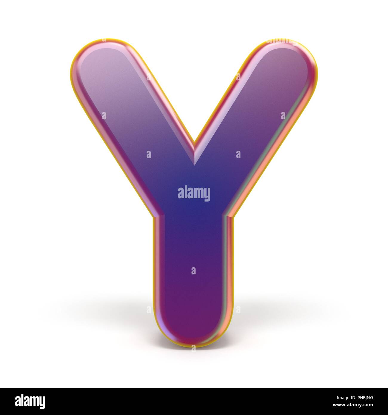 Letter Y purple font yellow outlined 3D rendering illustration isolated ...
