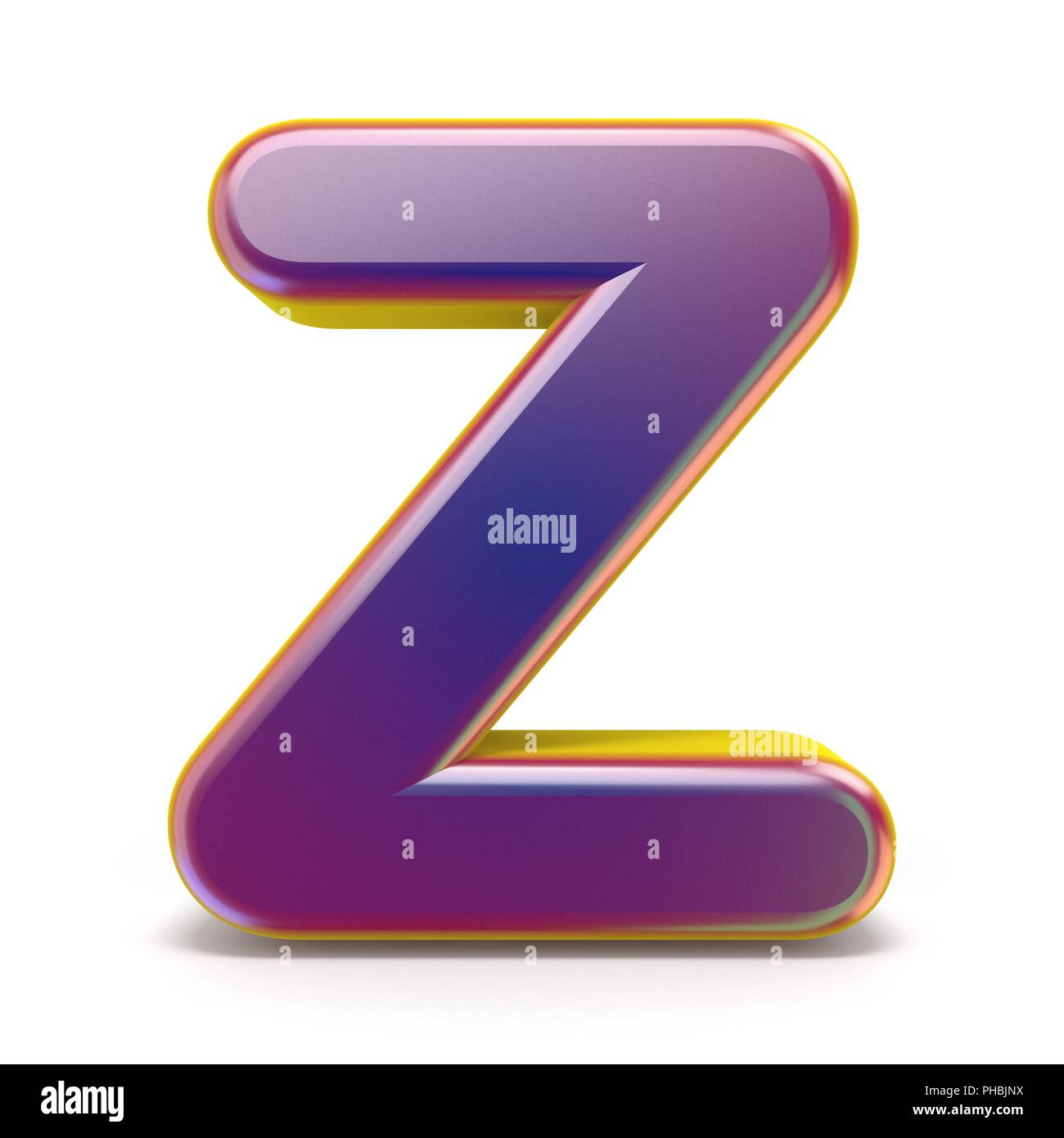 Letter Z purple font yellow outlined 3D rendering illustration isolated ...