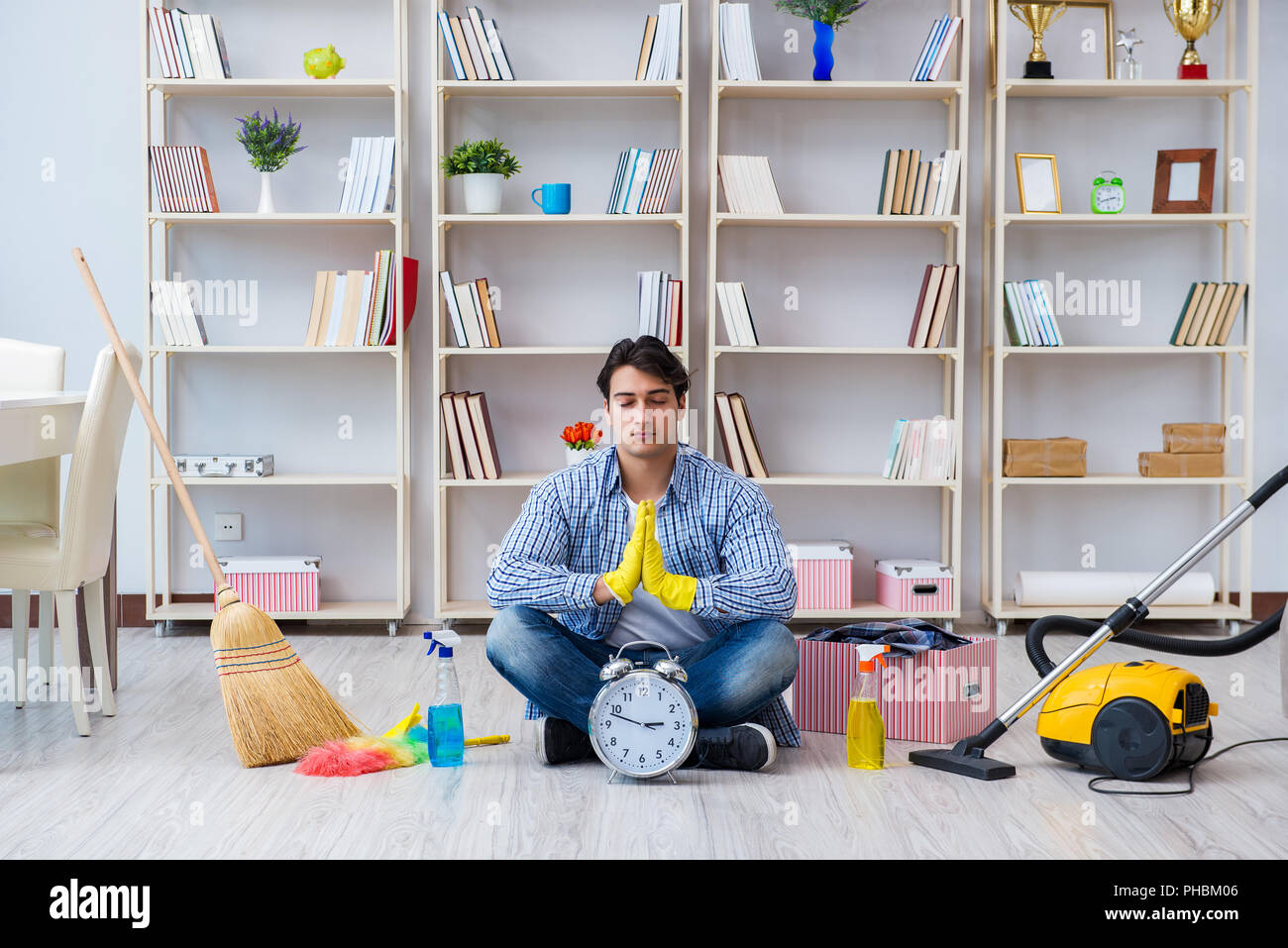 Man doing cleaning at home Stock Photo - Alamy