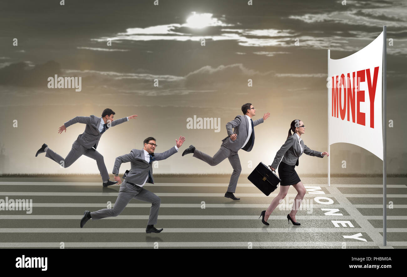 Business people running towards money goal Stock Photo - Alamy