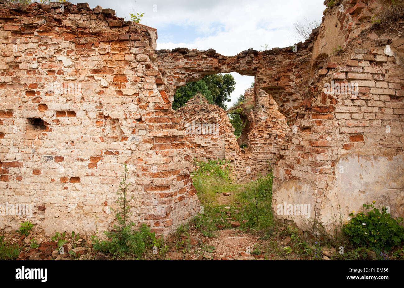 the ruins of an old castle of red brick, in cloudy weather Stock Photo - Alamy