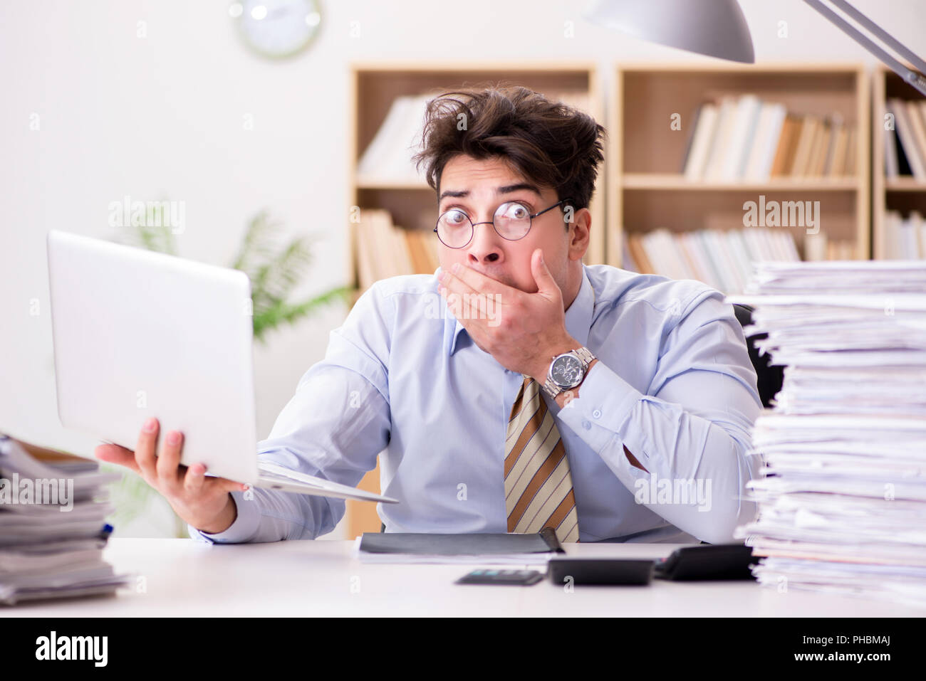 Funny accountant bookkeeper working in the office Stock Photo - Alamy