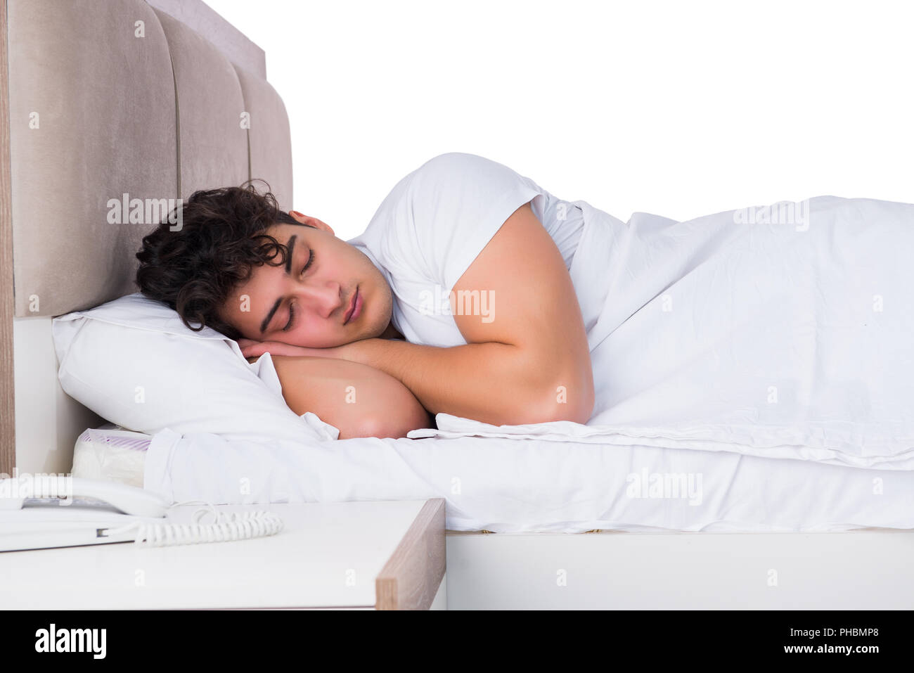 Man in bed suffering from insomnia Stock Photo - Alamy