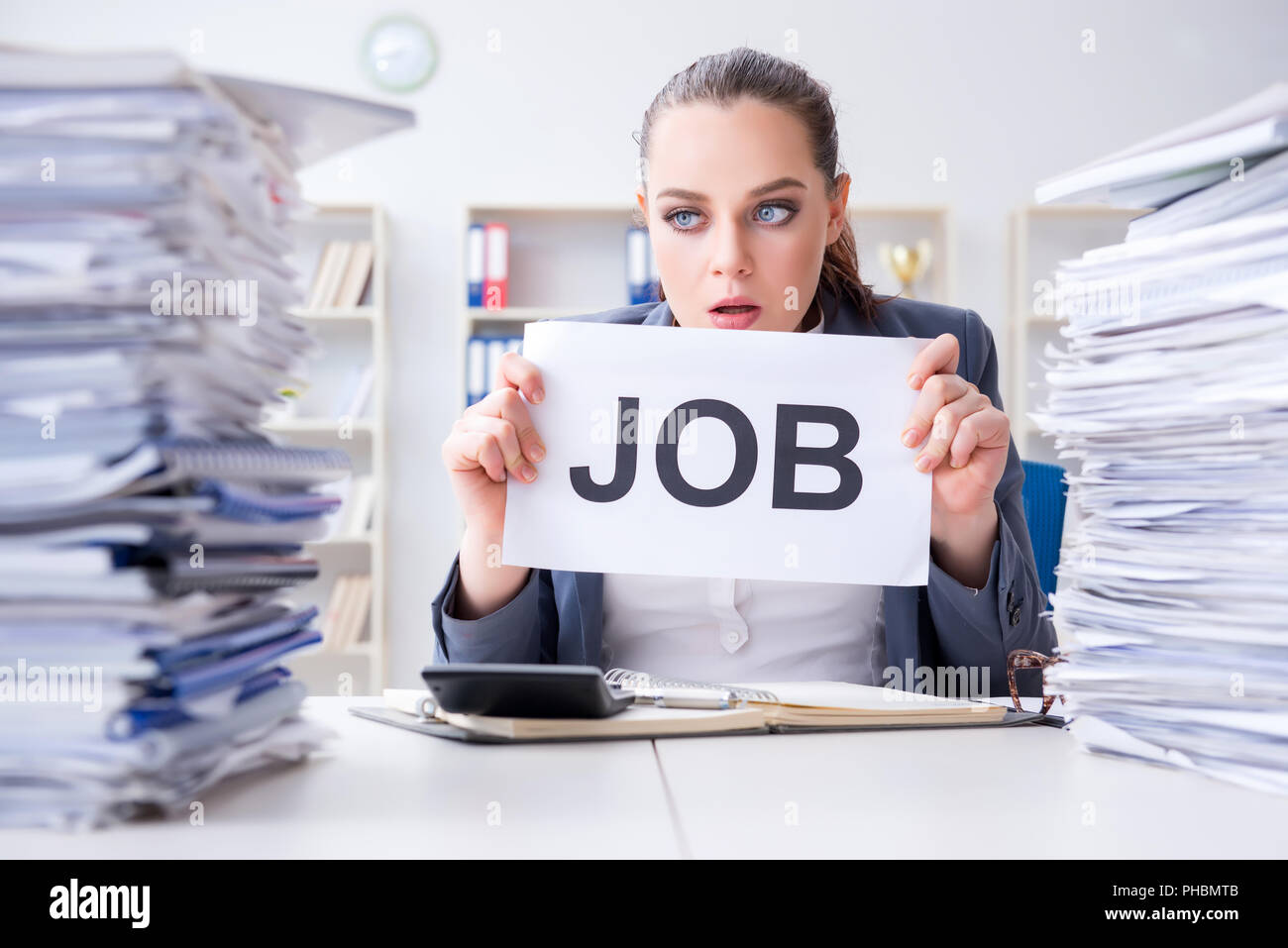 Businesswoman not coping with workload and resigning Stock Photo - Alamy