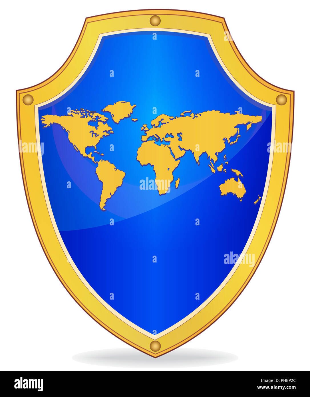 Shield with silhouette of map the world Stock Photo - Alamy