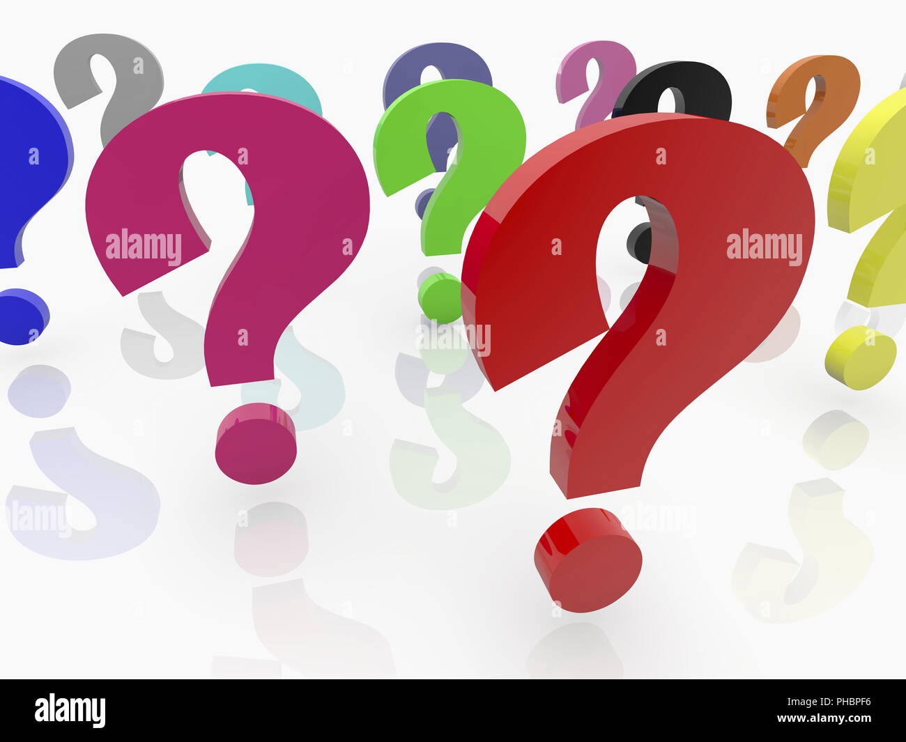 Question signs in various colors on white Stock Photo - Alamy
