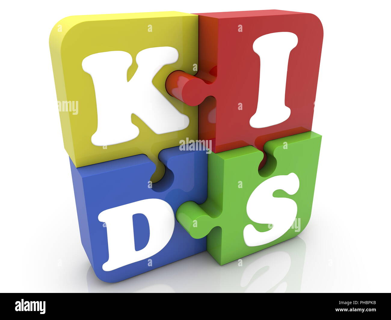 Puzzle pieces with inscription kids Stock Photo - Alamy