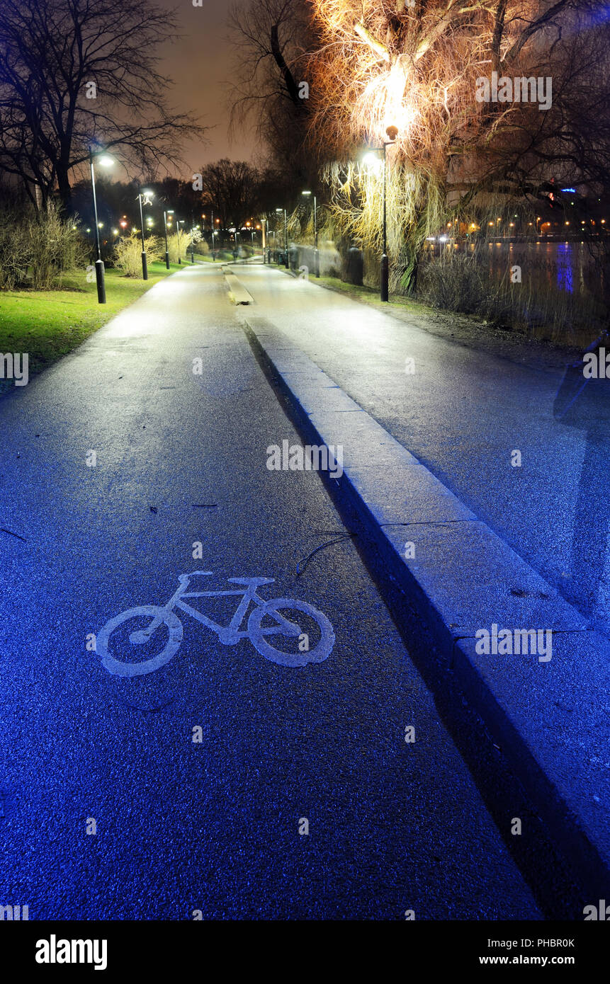 bike path in the park night city Stock Photo - Alamy