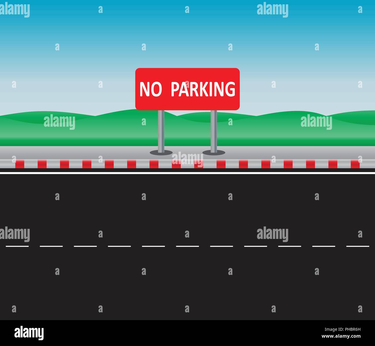 No Parking sign with road and landscape background vector Stock Vector ...