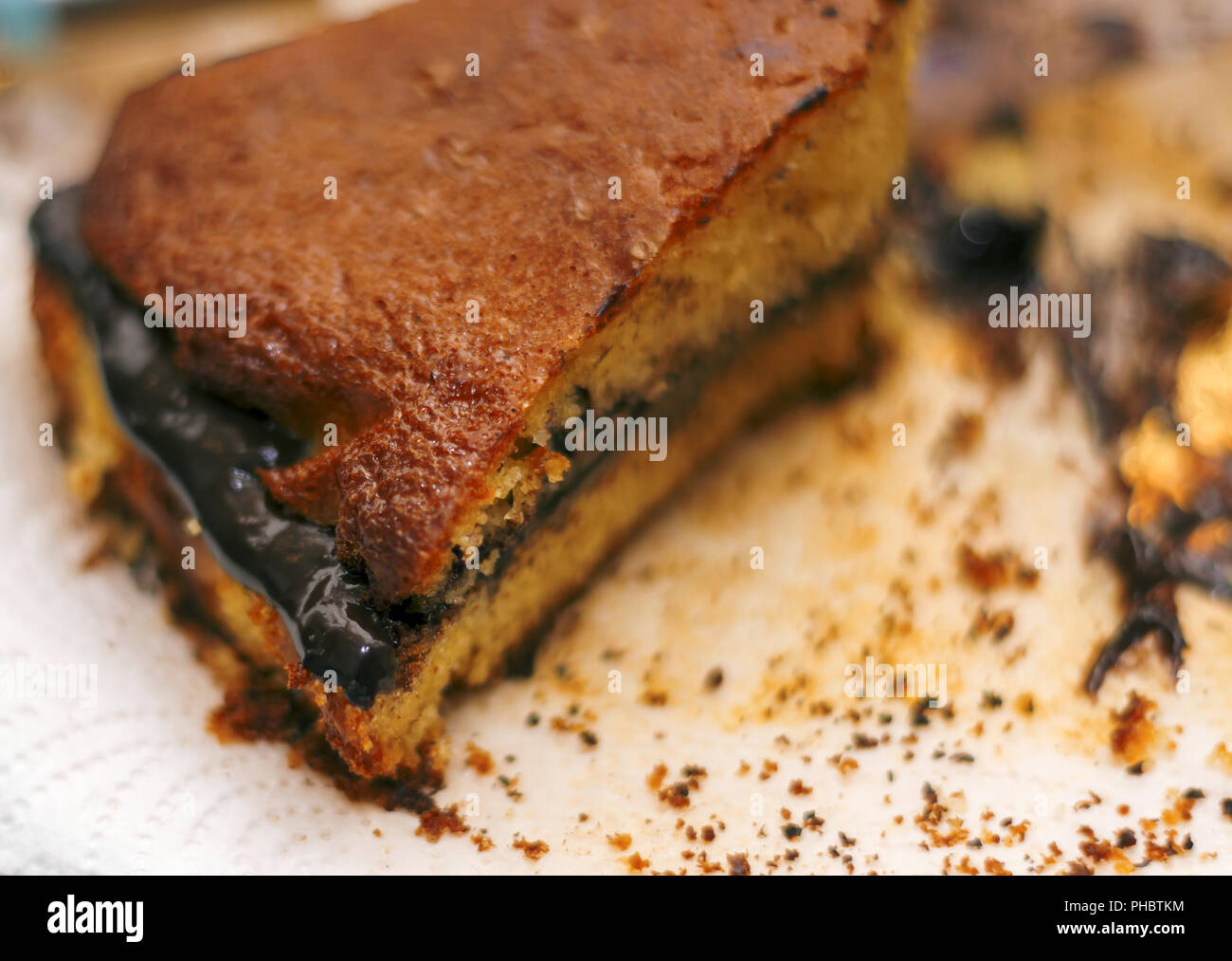leftover cake with chocolate cream and crumbs Stock Photo - Alamy