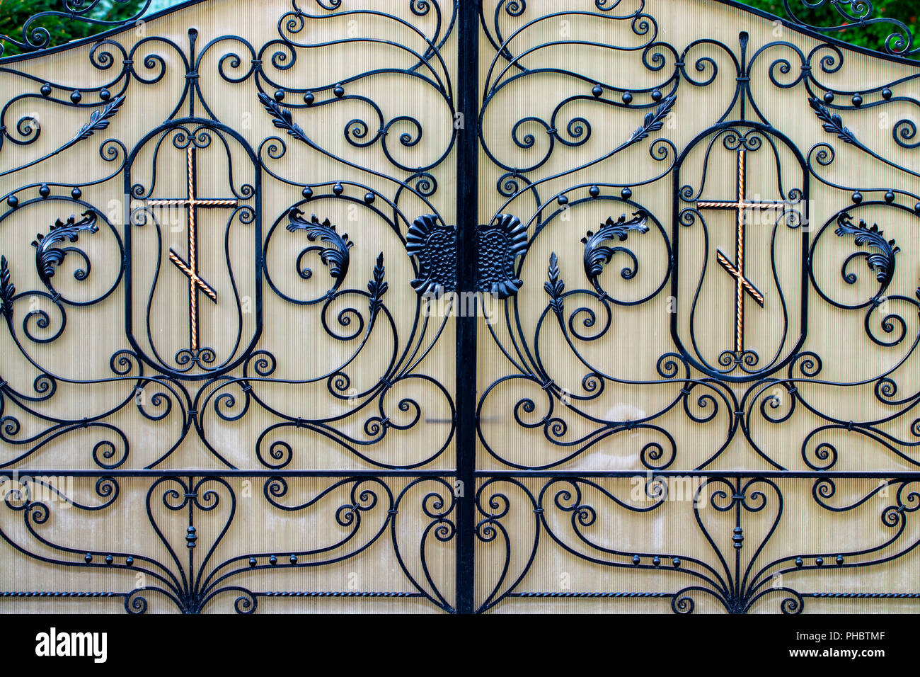 wrought-iron gates, ornamental forging, forged elements close-up Stock ...