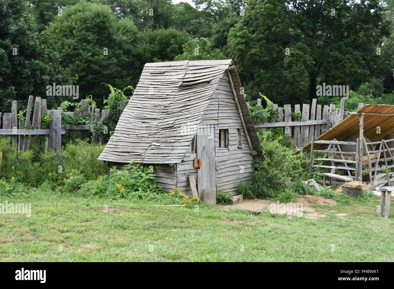 Wooden rustic chicken coop in Plymouth Stock Photo - Alamy