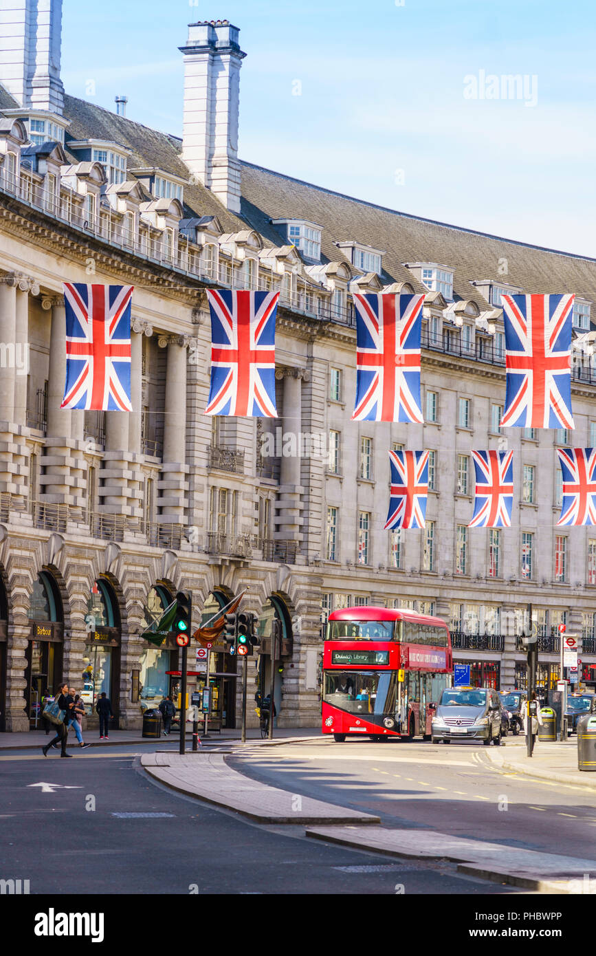 Union flags flying in Regent Street, London, W1, England, United ...