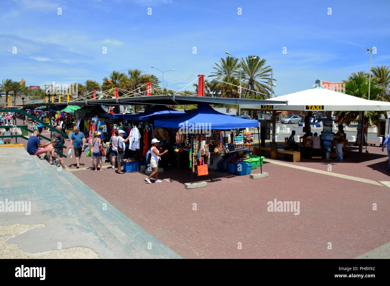 Shopping stalls outside the cruise ship terminal at Willemstad, Curacao ...