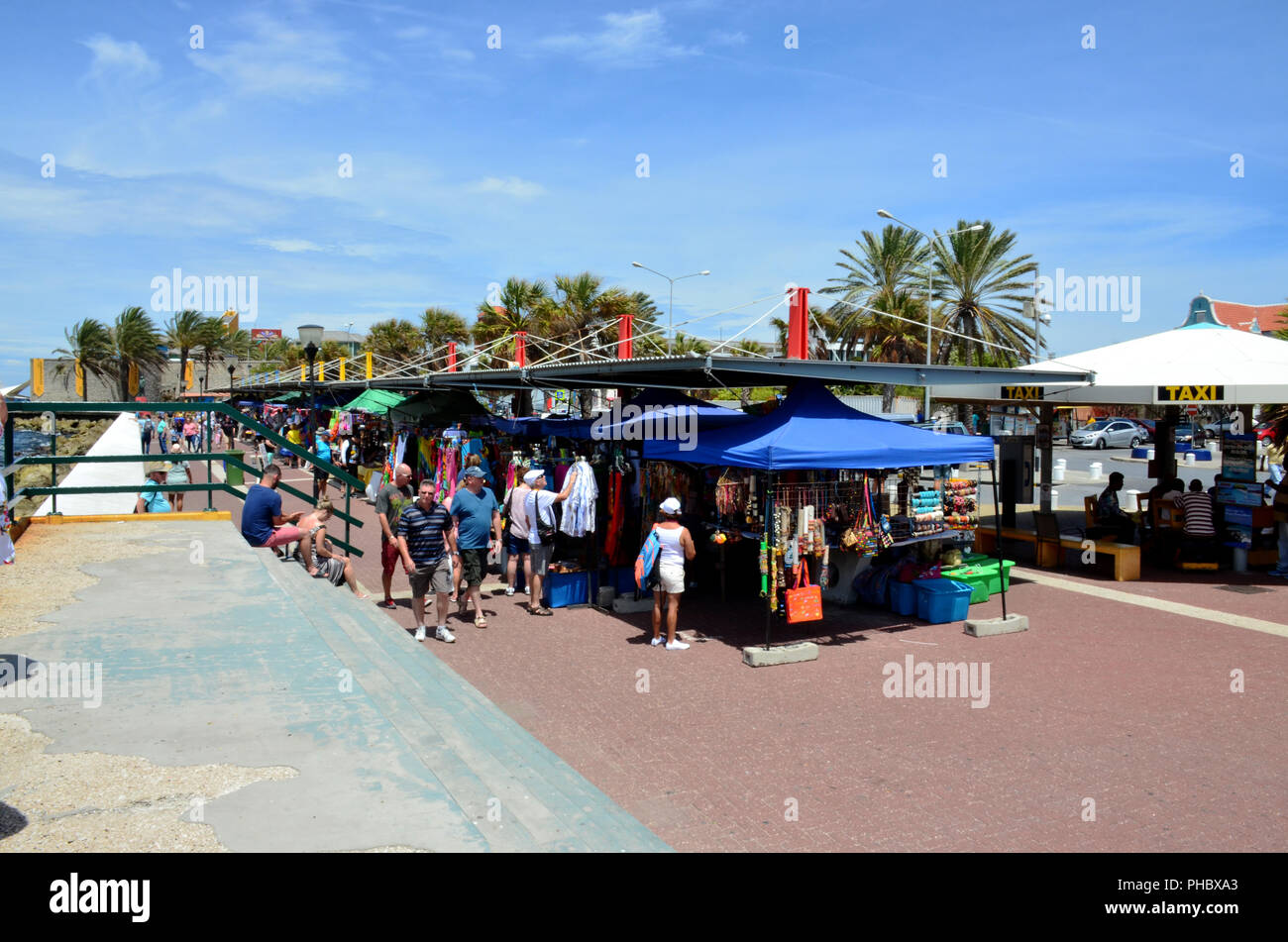 Shopping stalls outside the cruise ship terminal at Willemstad, Curacao ...