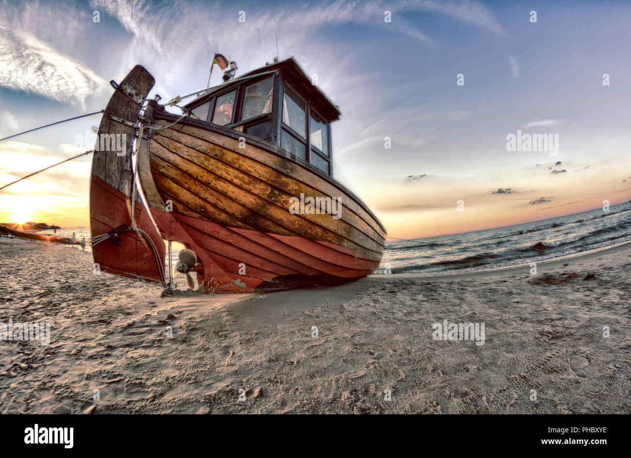 Trawler on the Beach Stock Photo - Alamy
