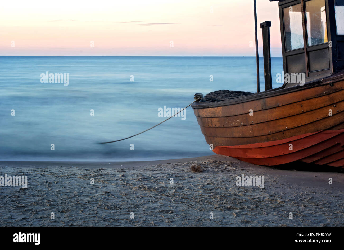 Trawler on the Beach Stock Photo - Alamy