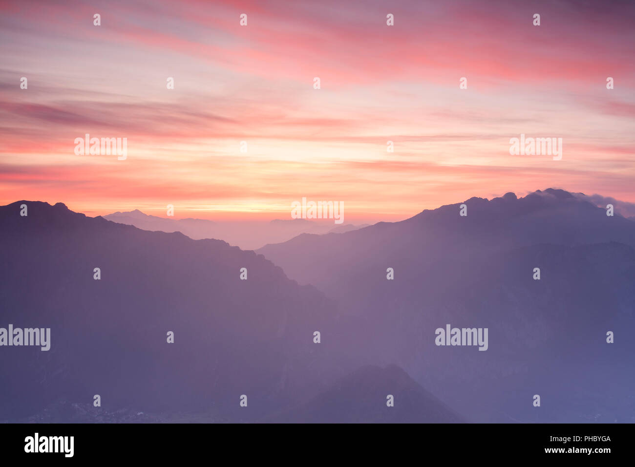 Silhouette of Monte Resegone and Monte Due Mani at dawn, Monte ...