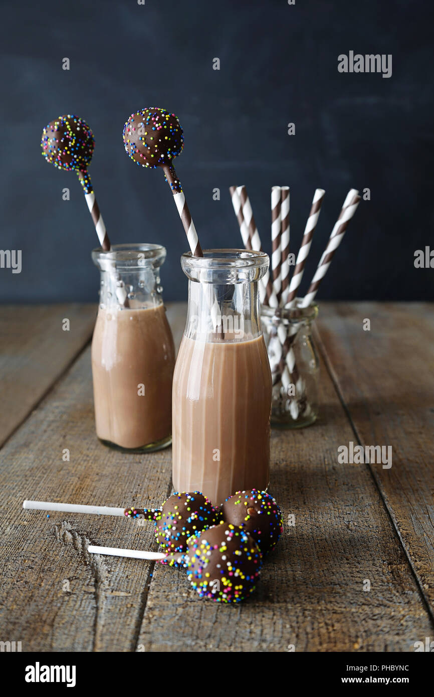 Chocolate milk with cake pops Stock Photo - Alamy