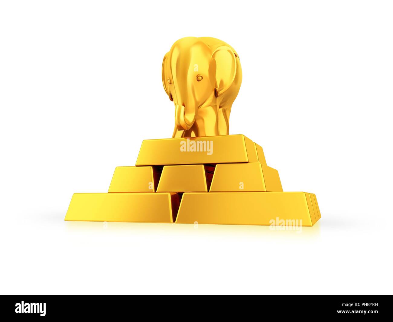 Golden statue of an elephant on a pyramid of gold bars, illustration ...