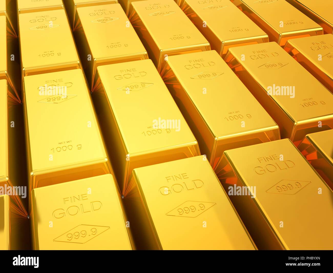 Many gold bullion bars, illustration Stock Photo - Alamy
