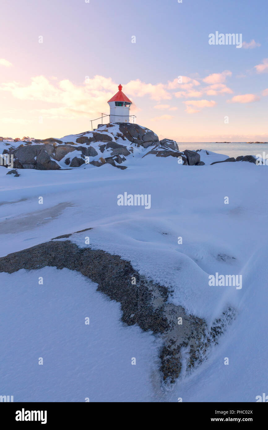 Lighthouse, Eggum, Vestvagoy, Lofoten Islands, Nordland, Norway, Europe ...