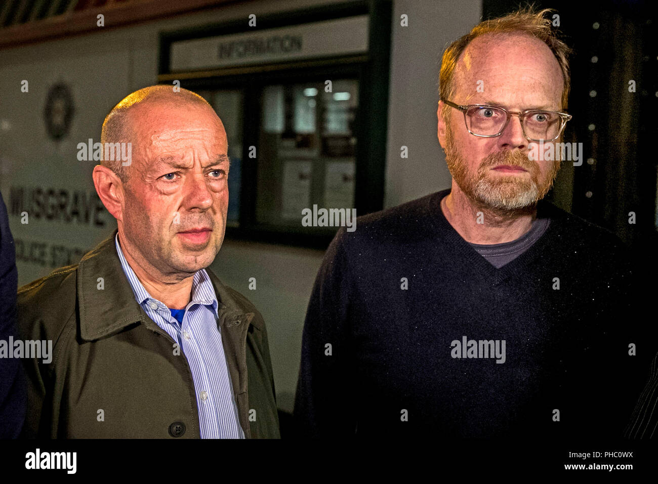 Investigative journalists Barry McCaffrey (left) and Trevor Birney ...